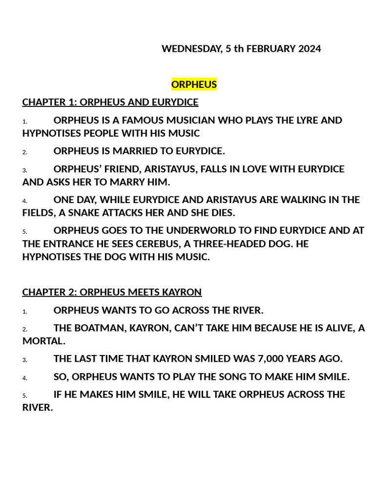 Orpheus Chapters 1, 2 | PDF