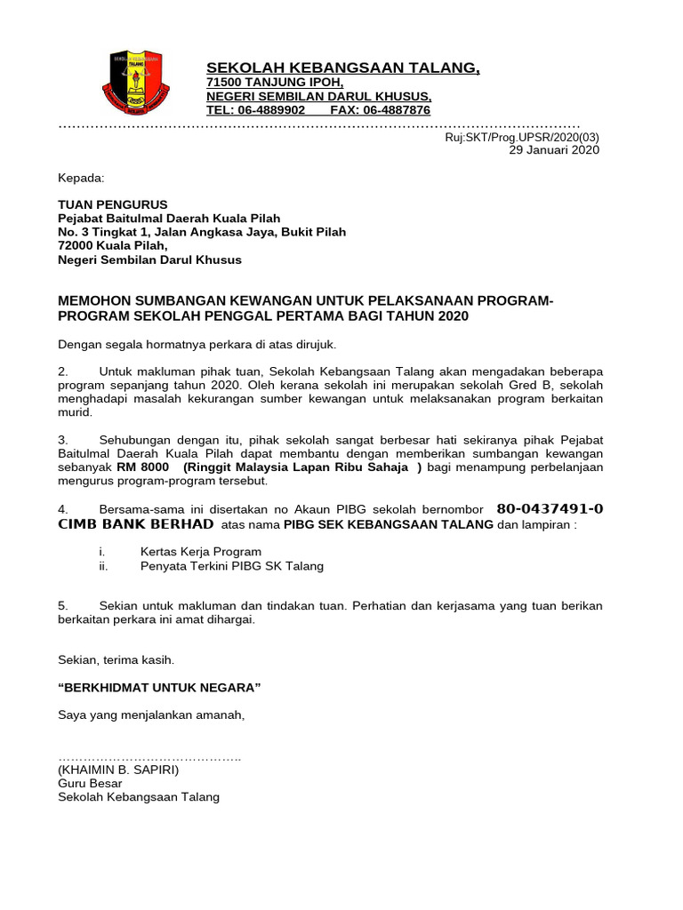 Sampel Surat Mohon Sumbangan | PDF