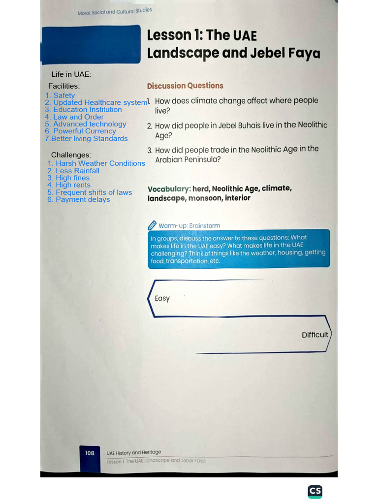 Grade 9 The UAE Landscape and Jebel Faya | PDF