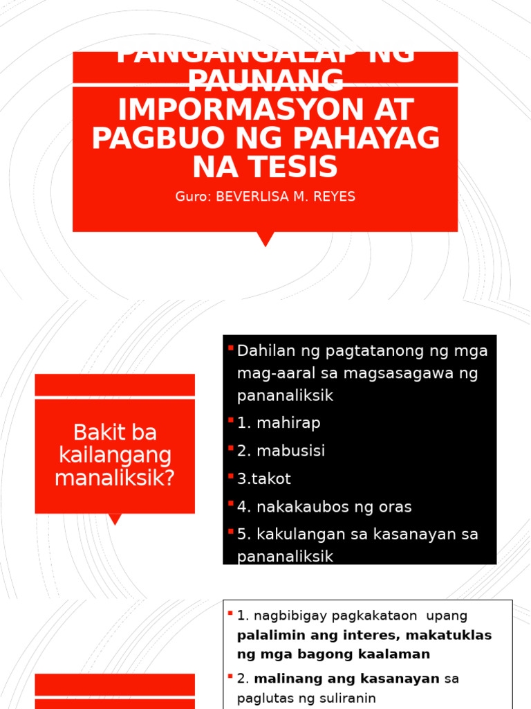 Lecture 3 Pangangalap NG Paunang Impormasyon at Pagbuo NG Pahayag | PDF