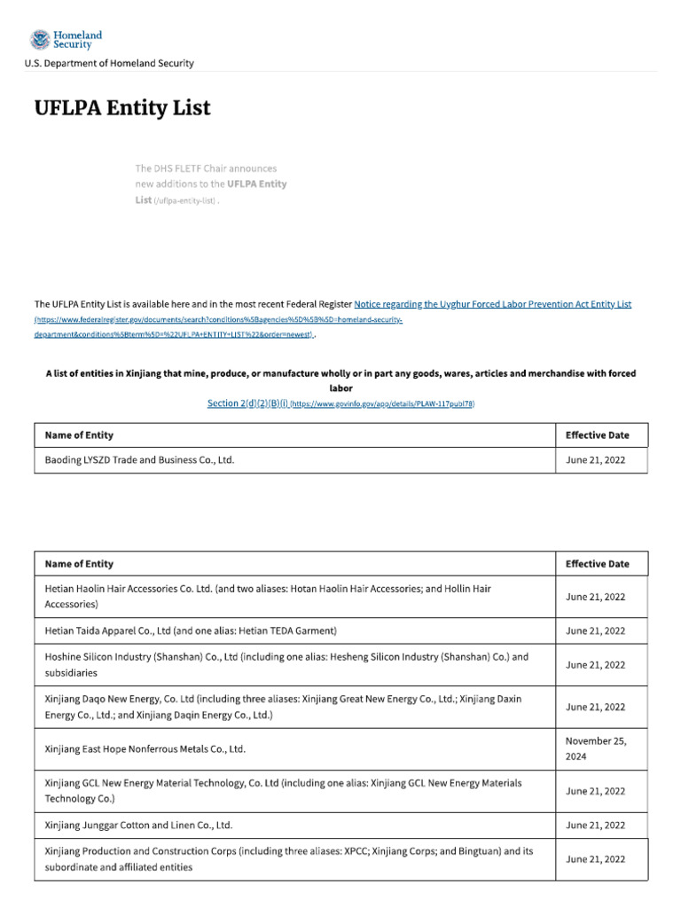 2025-01-14 Updated UFLPA Entitiy List | PDF