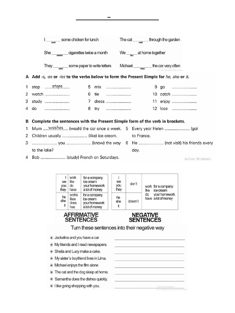 Week Two Simple Present Affirmative Negative Questions Pdf