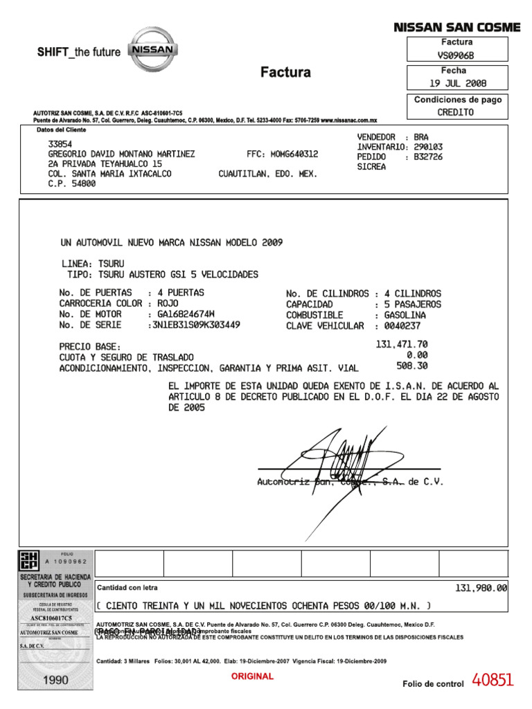 Factura Nissan 2008 | PDF