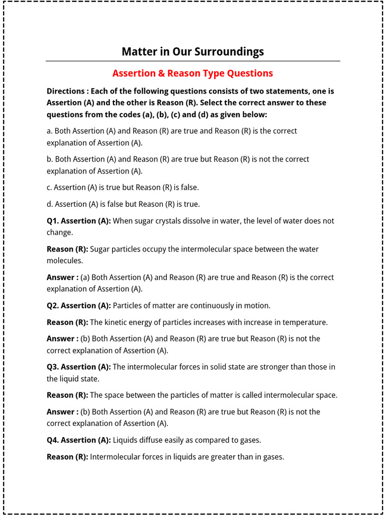 Assertion & Reason in Chemistry for Class 7 | PDF | Chemical Compounds ...