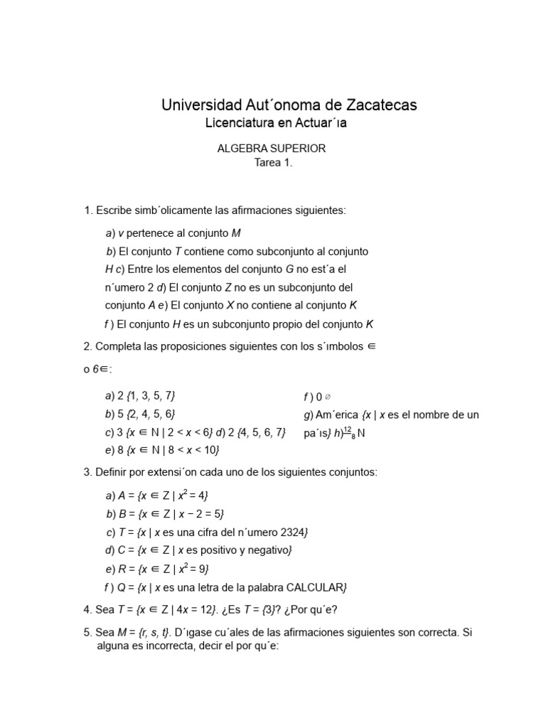tarea 1 algebra superior | PDF tarea 1 algebra superior | PDF