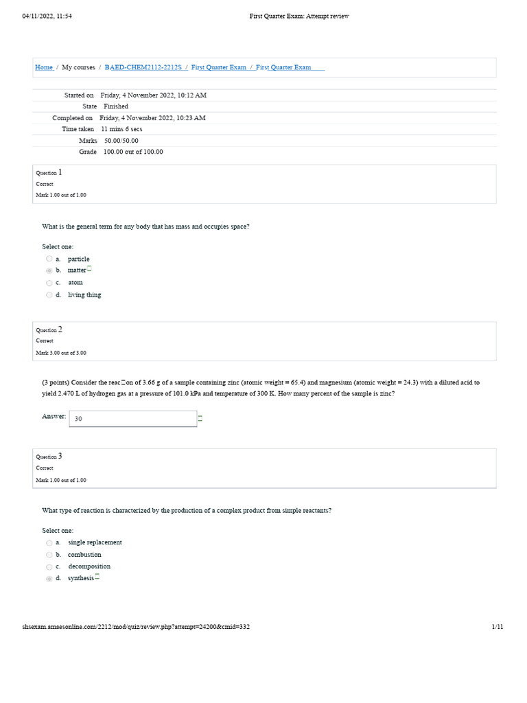 First-Quarter-Exam - Chem - Home - My Courses - BAED-CHEM2112-2212S ...