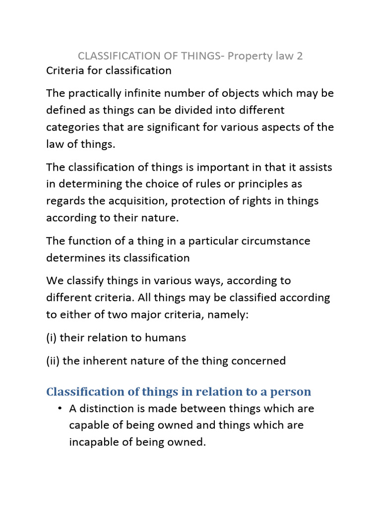 Classification of Things in Property Law | PDF | Private Law