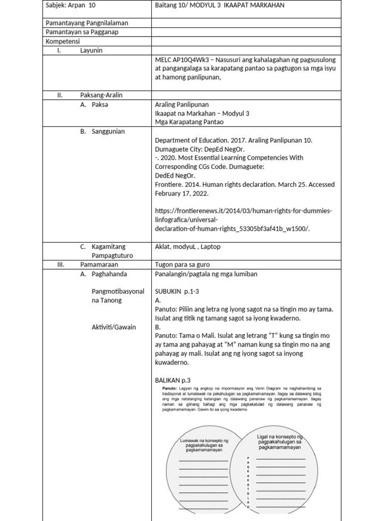 Arpan 10 DLL Q4 Modyul 3 | PDF