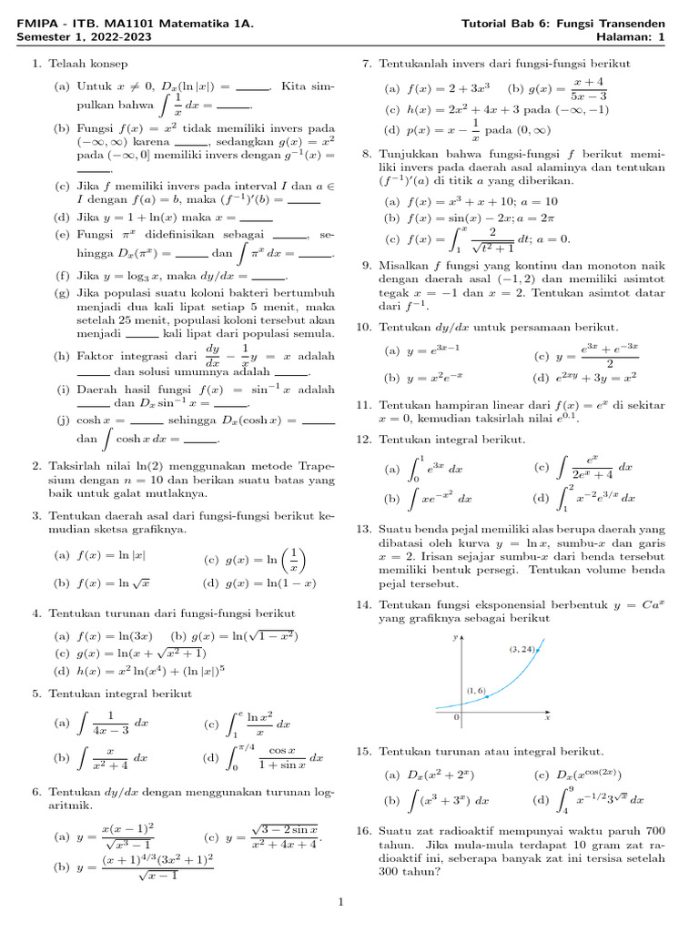 Tutorial Bab 6 MA1101 2022-2023 | PDF
