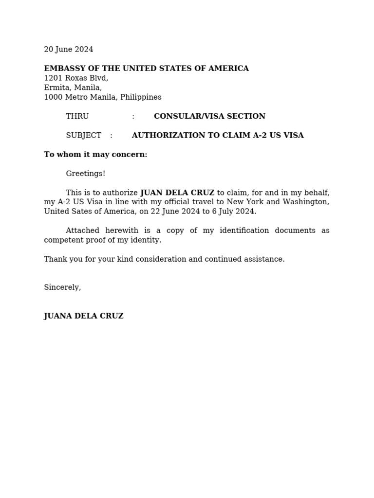 US EMB-Authorization Letter | PDF