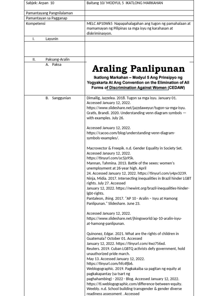 ARPAN 10 DLL Q3 MODYUL 5 | PDF | Human Rights | Equality Rights