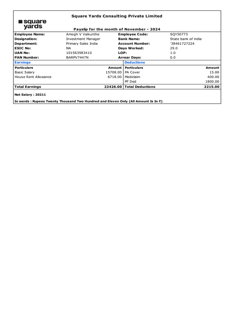November 2024 PaySlip | PDF
