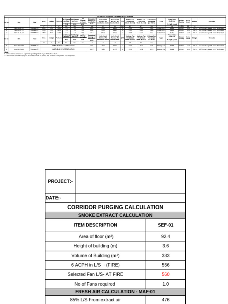 Smoke Extraction System Calculations | PDF | Duct (Flow) | Lift (Force)