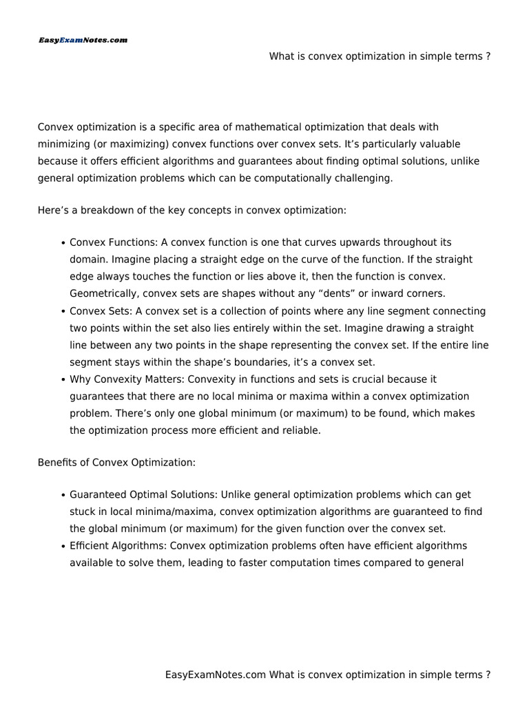 What Is Convex Optimization in Simple Terms | PDF | Machine Learning | Mathematical Optimization