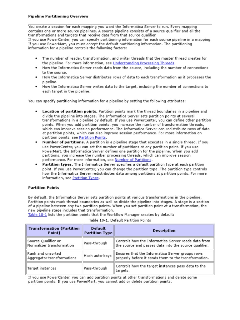 Pipeline Partitioning Overview Informatica | PDF | Thread (Computing ...
