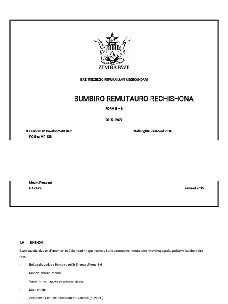 'A' Level Shona Language Syllabus | PDF