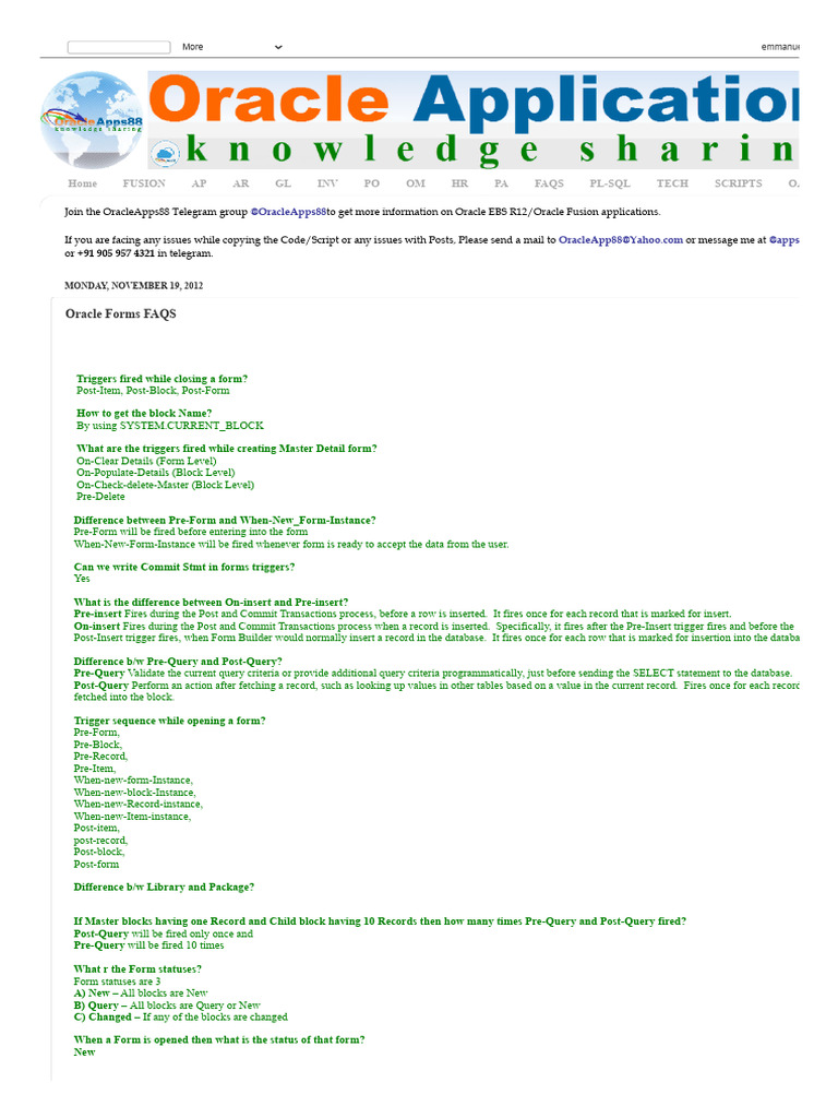 Oracle Applications - Oracle Forms FAQS | PDF | Databases | Object ...