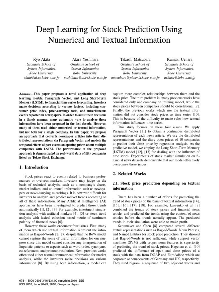 Deep Learning For Stock Prediction Using Numerical and Textual Information | PDF | Time Series ...