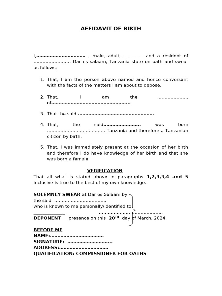 Affidavit of Birth - Abdallah (Baba) | PDF