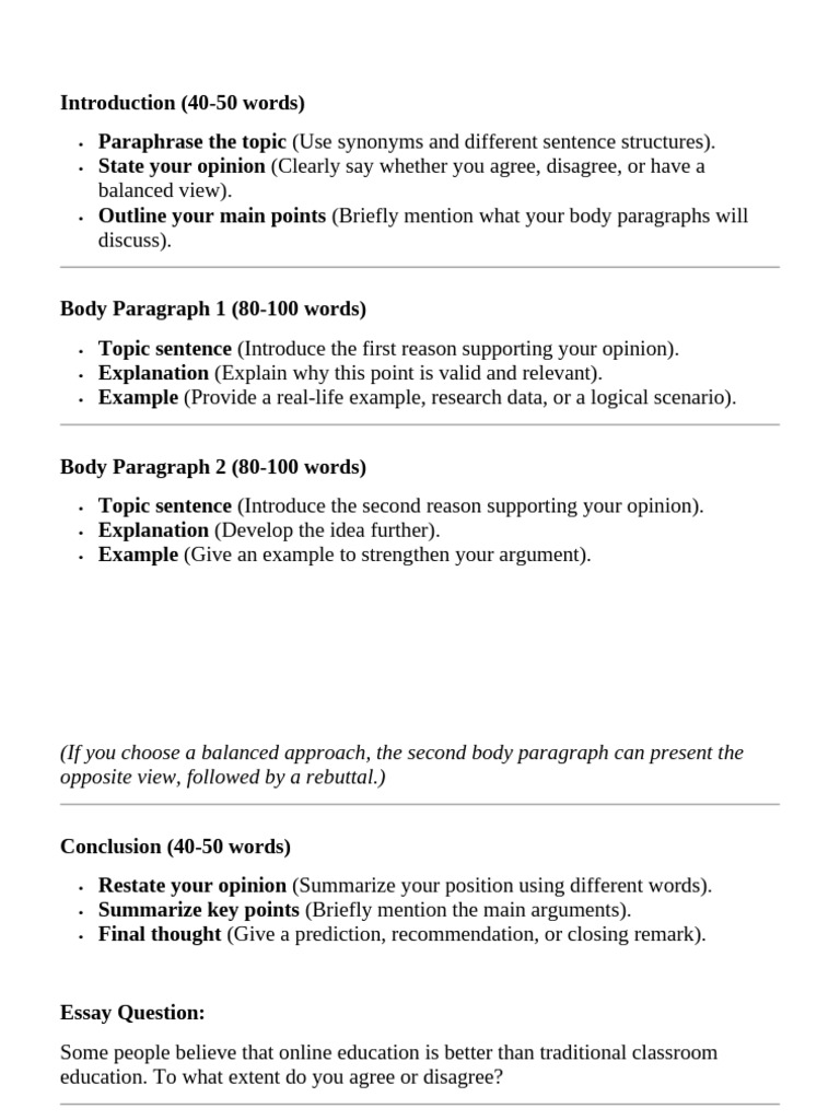 Introduction (40-50 Words) Paraphrase The Topic State Your Opinion ...
