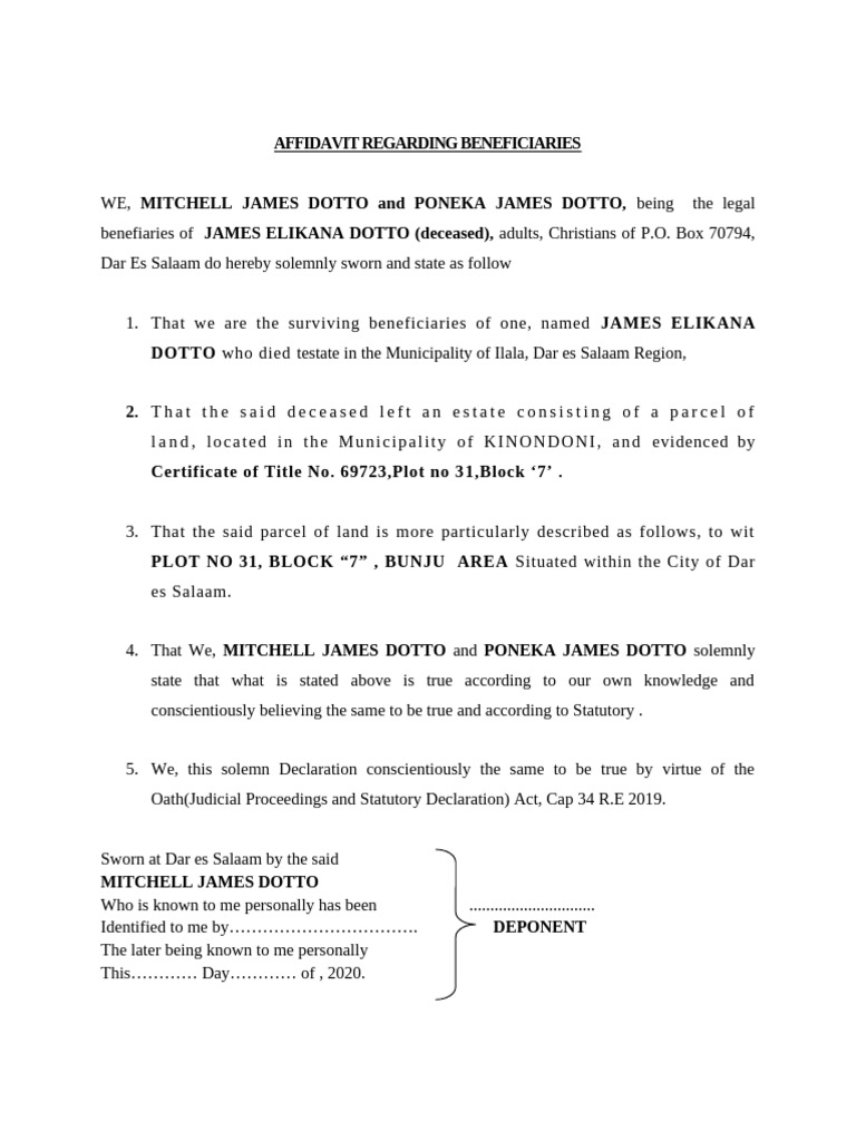 Affidavit Regarding Beneficiaries | PDF