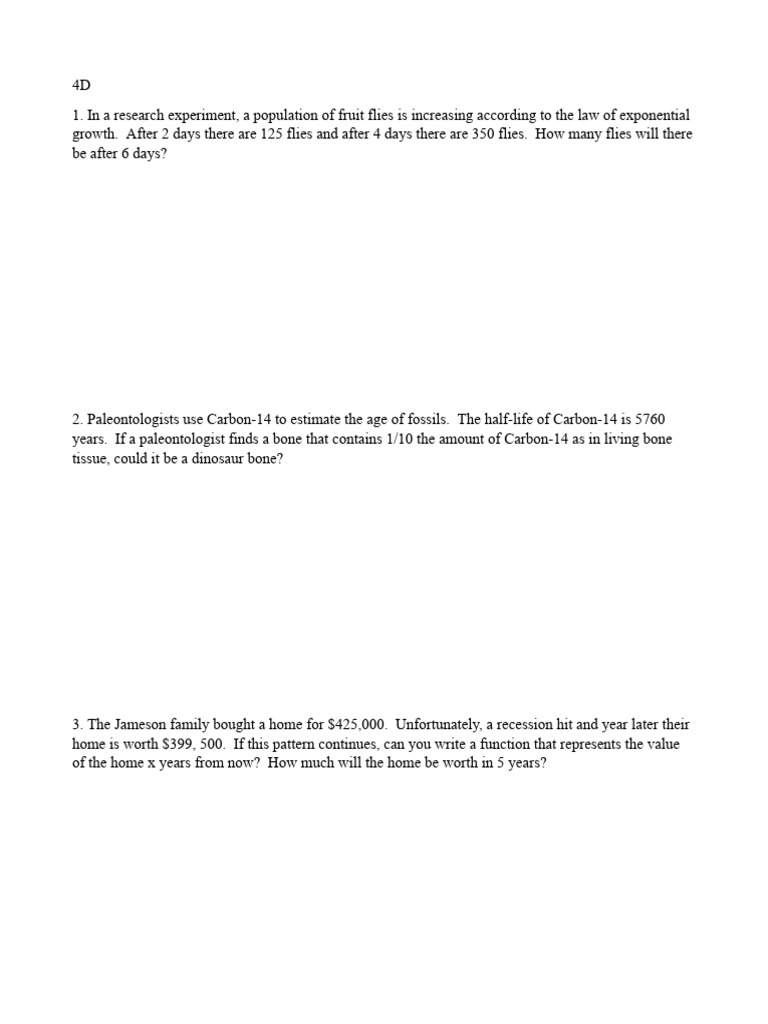 4D Word Problem Practice | PDF