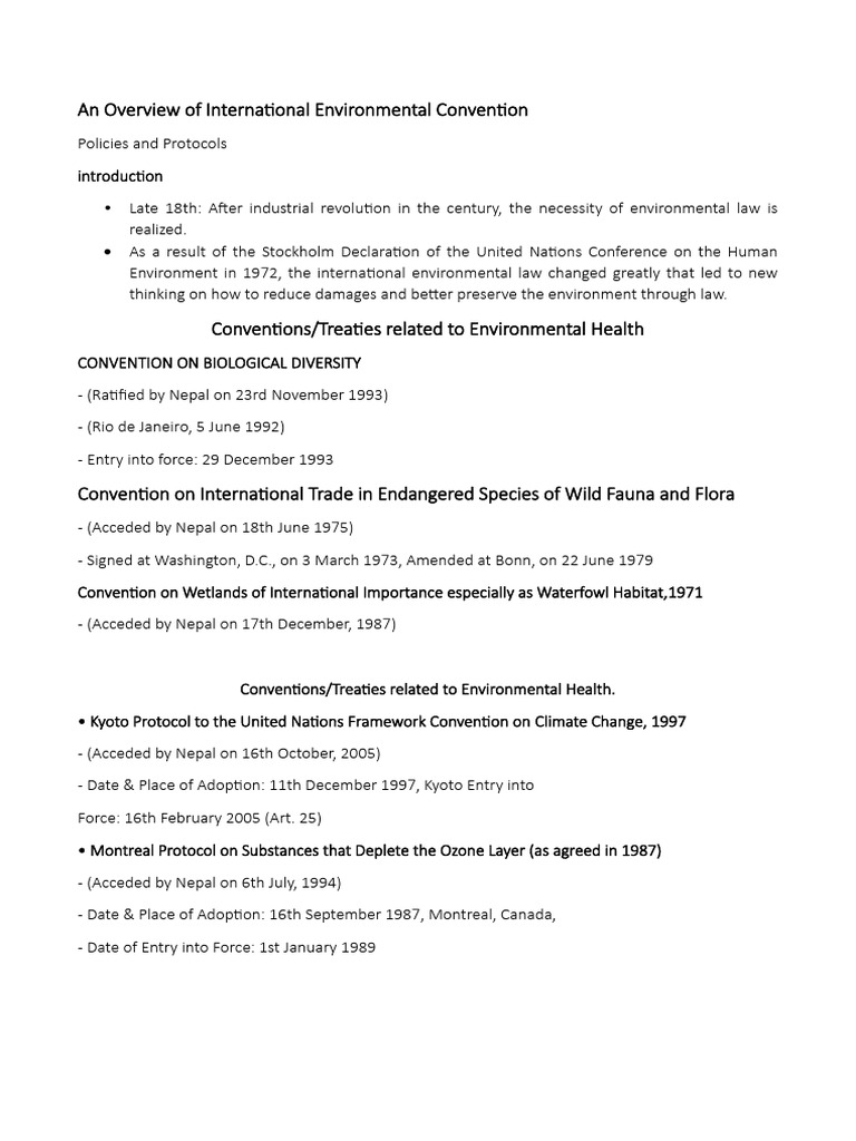 An Overview of International Environmental Convention | PDF | United ...