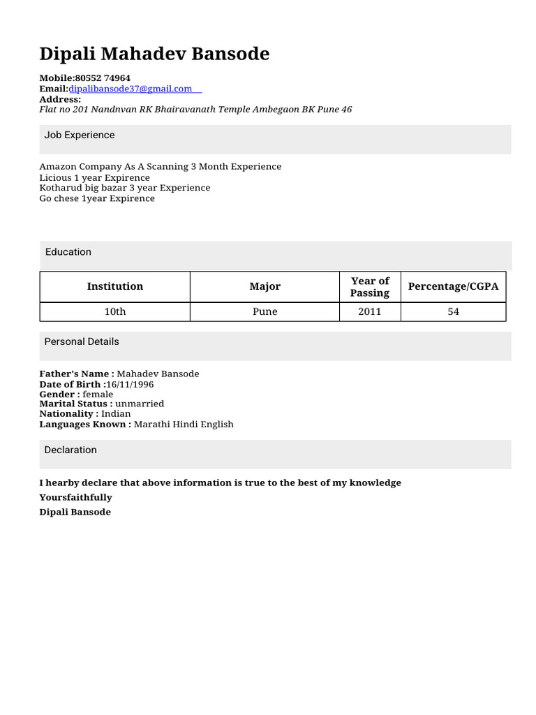 Resume - Depali - Bansode (1) - 1 | PDF