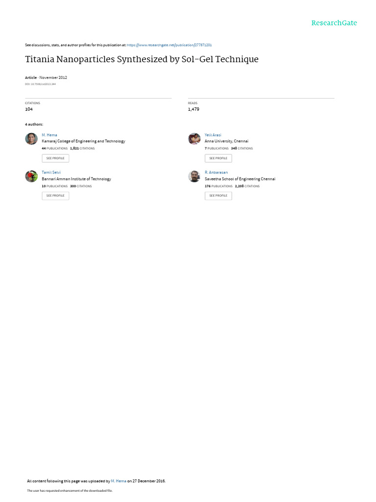 Titania Nanoparticles Synthesized by Sol-Gel Techn | PDF | Titanium ...