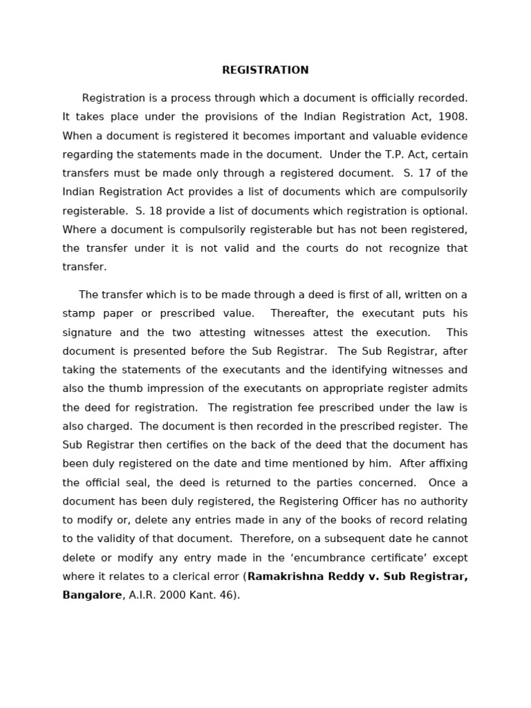 Overview of Indian Registration Act | PDF