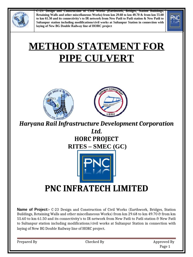 Method Statement of Pipe Culvert | PDF | Pipe (Fluid Conveyance) | Concrete