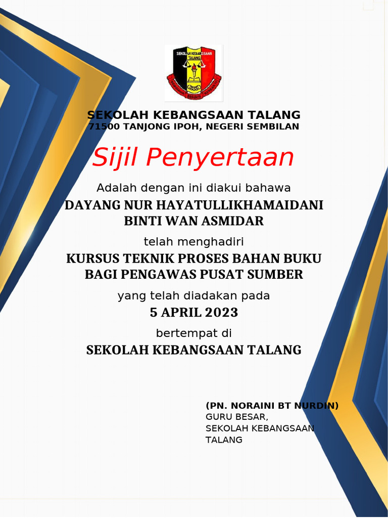 Sijil Contoh | PDF