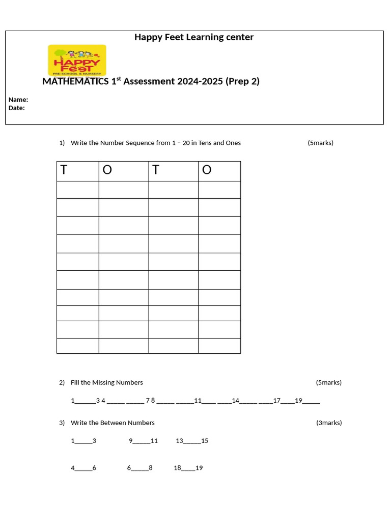 JR KG Maths Question Paper (Pr2) | PDF