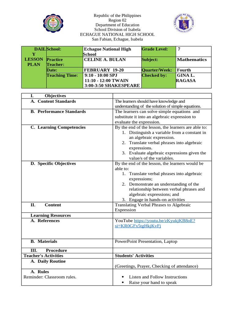 Translating Verbal Phrases To Algebraic Expressions | PDF | Polynomial ...