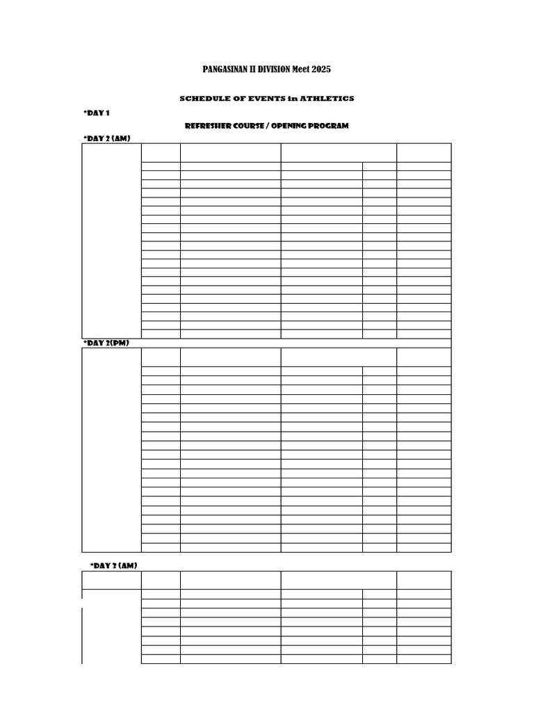 Pangasinan Division Meet 2025 Schedule | PDF | Sports | Athletics