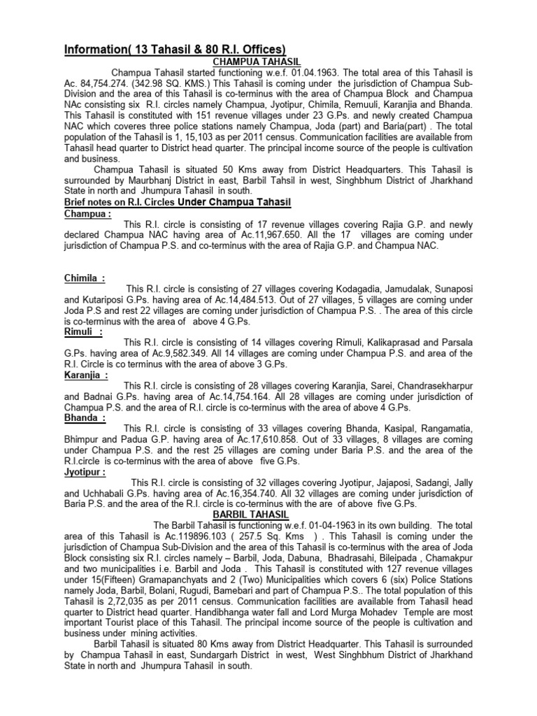 Tahasil and Revenue Circle Profile (PDF 287 KB) | PDF | Earth Sciences