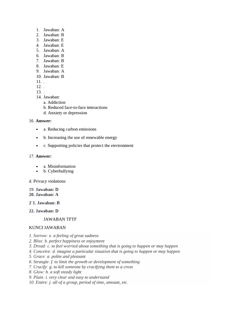 Key Answers and Definitions | PDF