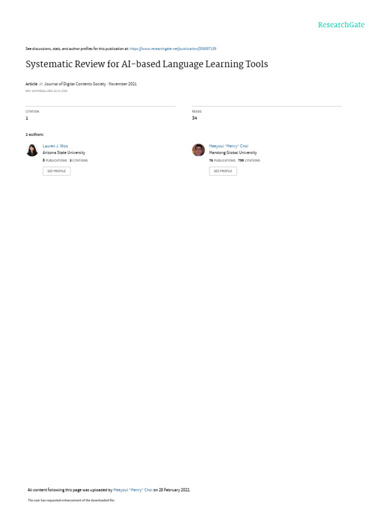 Arxiv AItoolsforlanguagelearning | PDF | Artificial Intelligence | Intelligence (AI) & Semantics