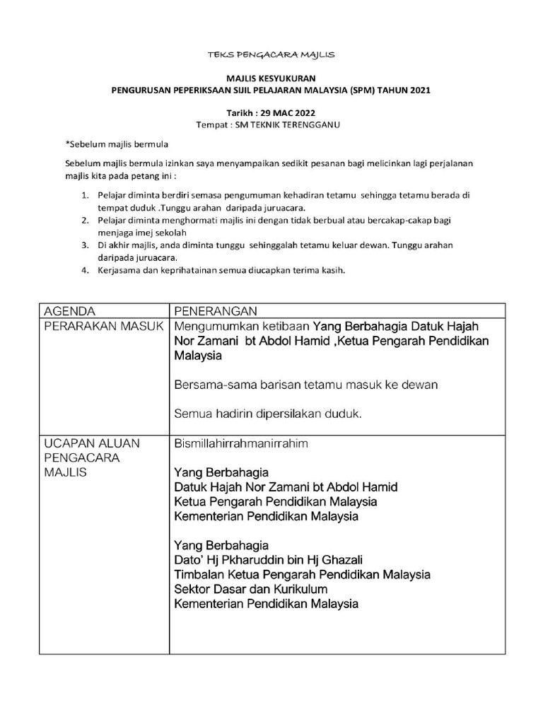 Contoh Teks Pengerusi Majlis | PDF