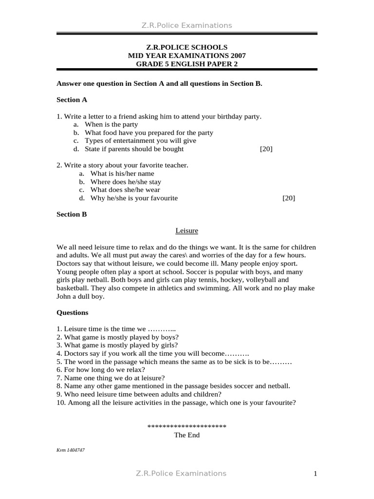 Grade 5 English P 2 | PDF