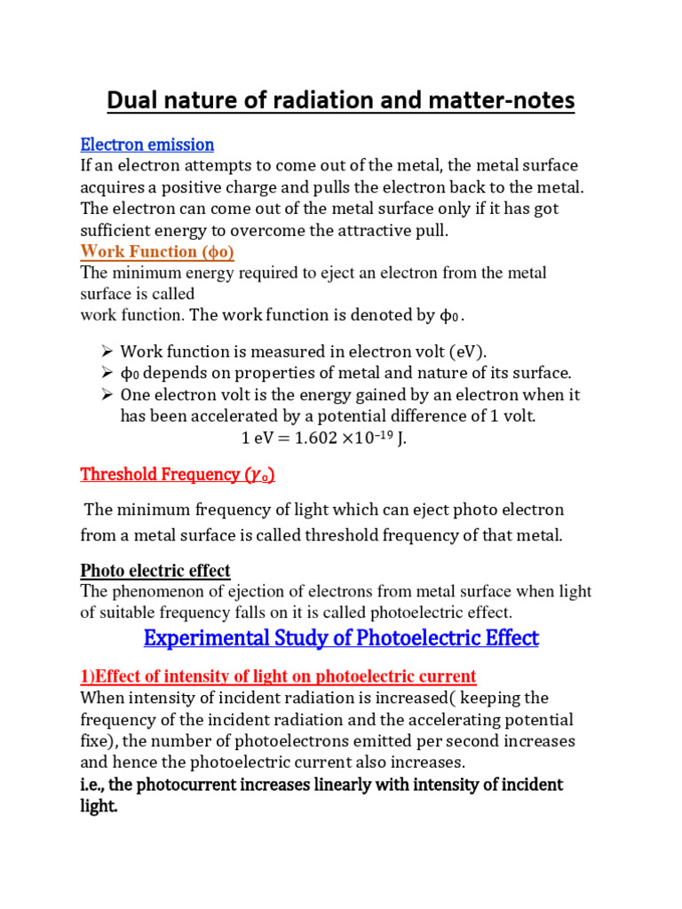 Dual Nature of Radiation and Mattes-Notes | PDF | Photoelectric Effect ...