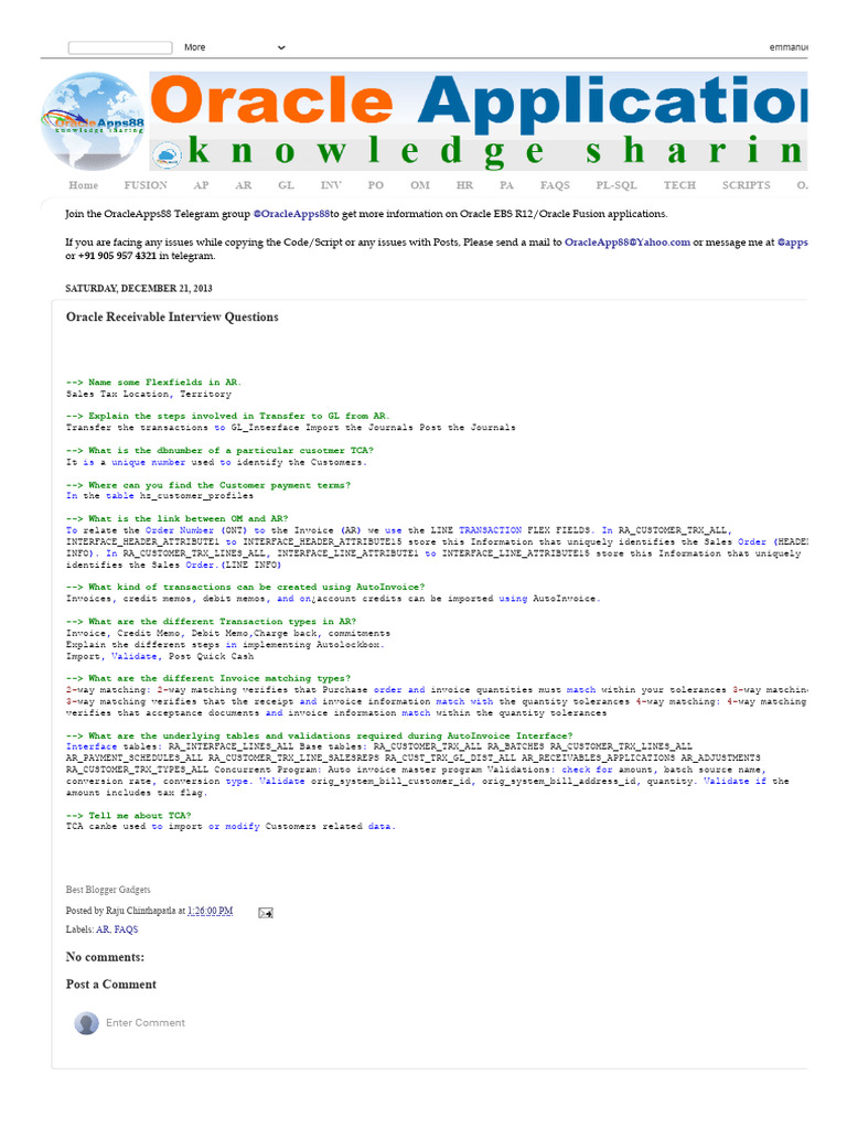 Oracle Applications - Oracle Receivable Interview Questions | PDF ...