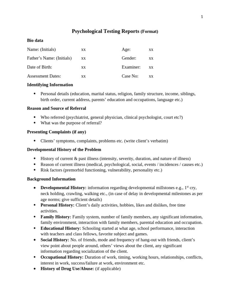 Psychological Testing Reports Format | PDF | Psychology | Psychological ...