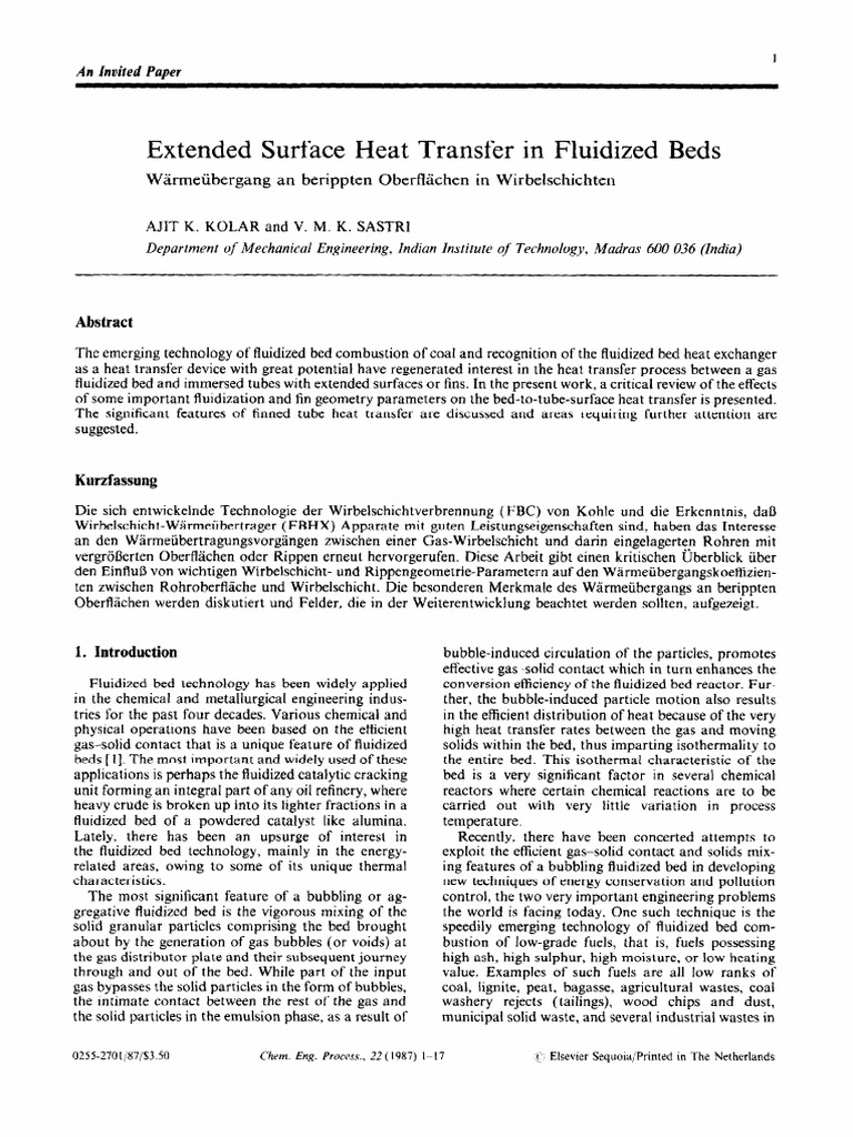 Extended Surface Heat Transfer in Fluidized Beds | PDF | Fluidization ...