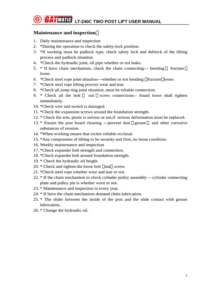 LT-240C Two Post Lift User Manual | PDF | Elevator | Screw