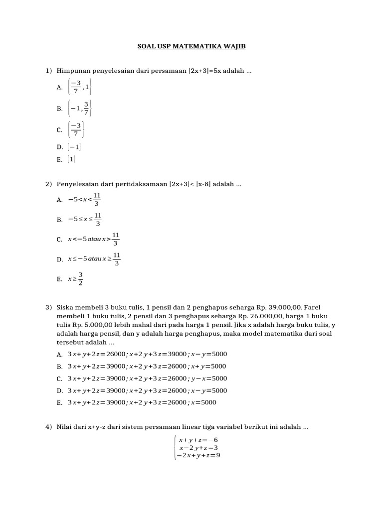 SOAL MATEMATIKA WAJIB Tanpa Jawaban | PDF