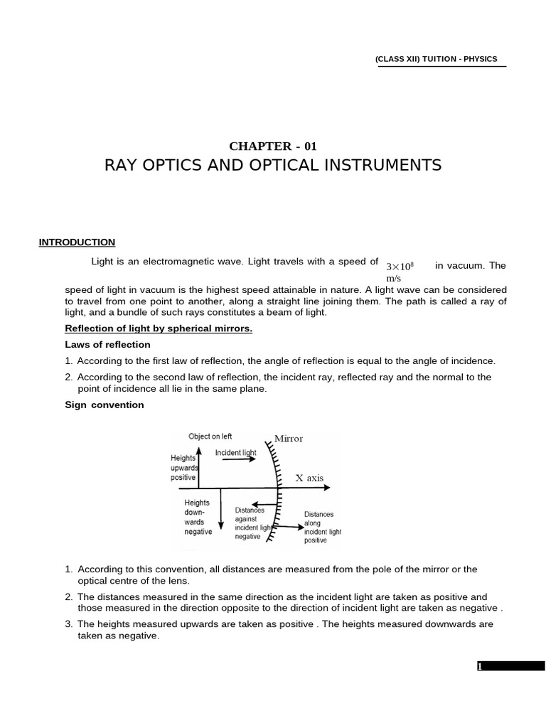 Class XII Physics: Ray Optics Guide | PDF | Refraction | Optics