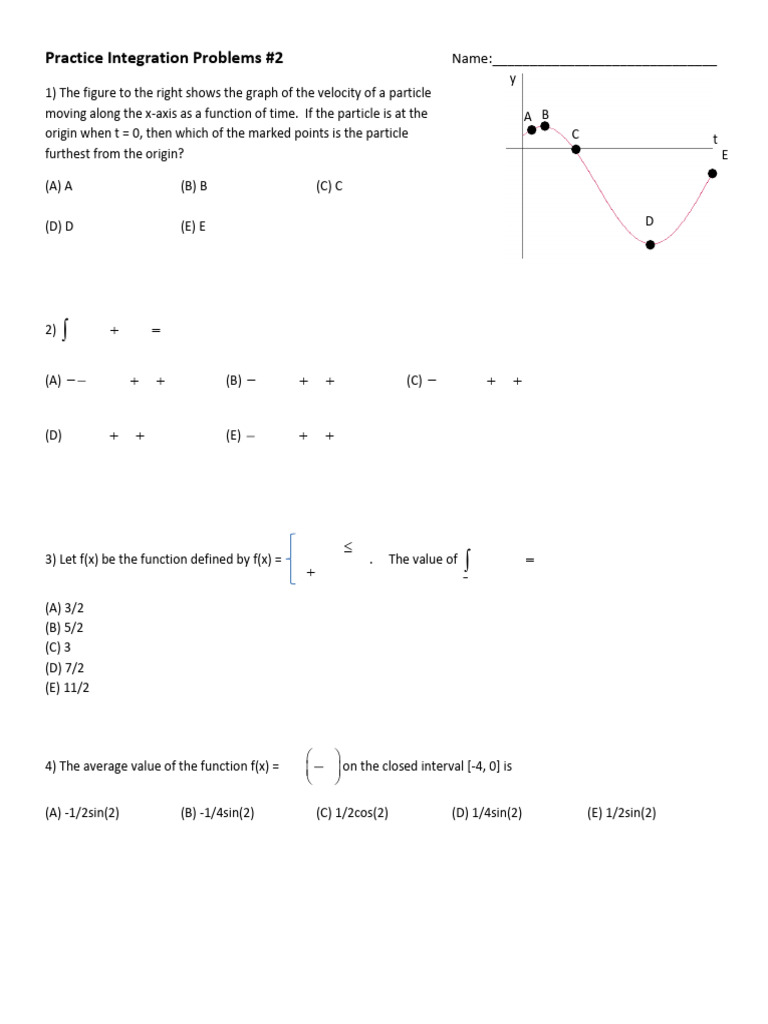 Practice Integration Problems 2 | PDF | Function (Mathematics) | Integral