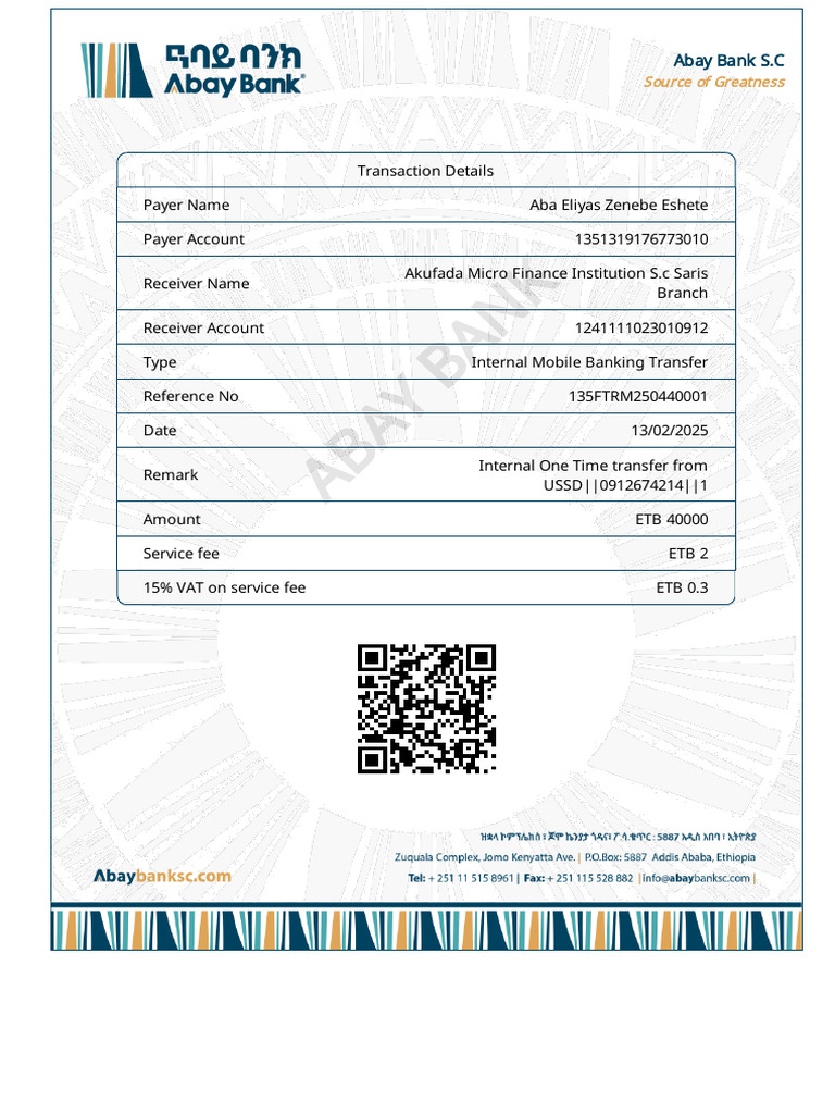 Abay Bank Mobile Transfer Receipt | PDF