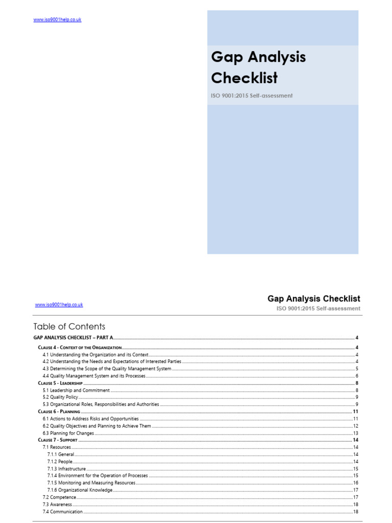 ISO 9001:2015 Gap Analysis Checklist | PDF | Quality Management | Quality Management System